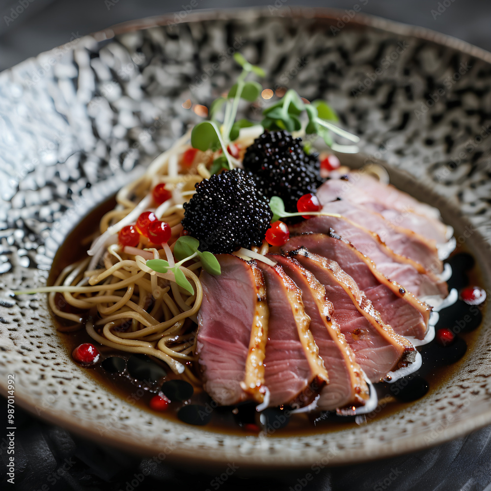 most expensive plate in Japan, featuring slices of smoked duck with ...
