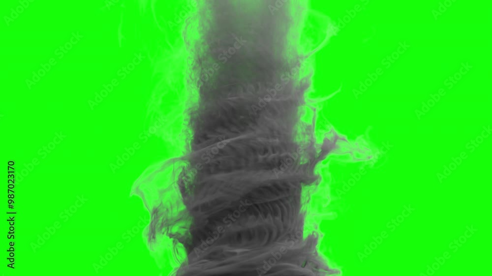 tornado close-up. 3d animation of a tornado. gray tornado on green ...