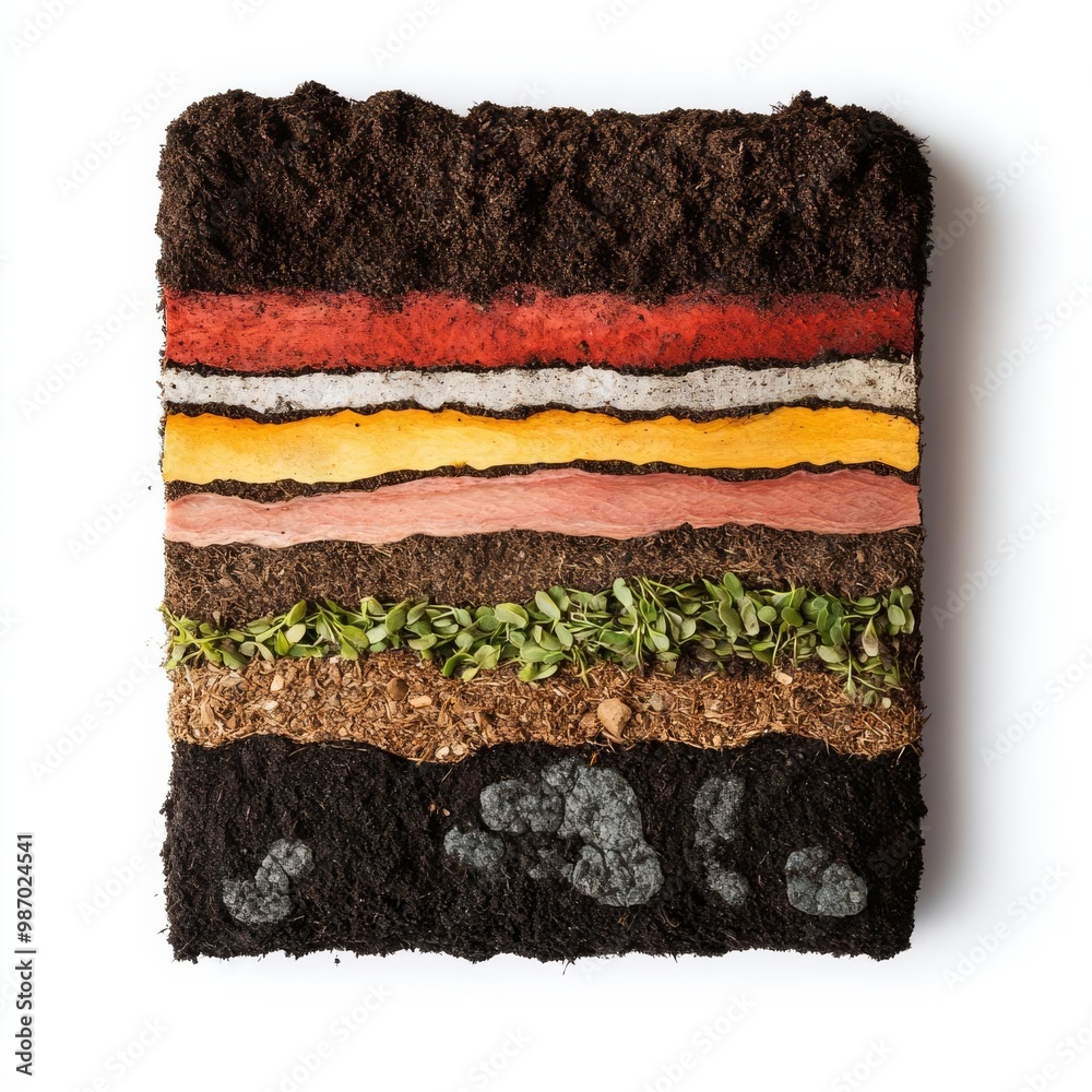 Cross-section of soil showing various layers, from humus to bedrock ...