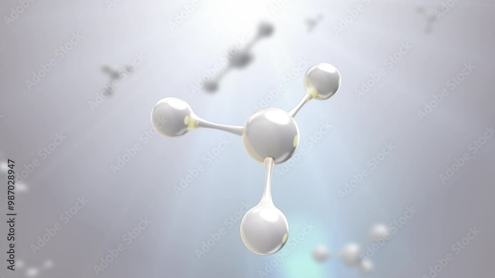 A spherical molecular structure with transparent spheres, radiating ...