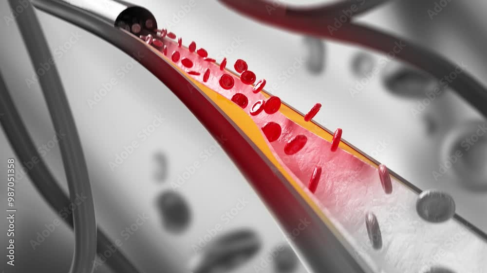 Depicts a stylized representation of blood flow through vessels ...