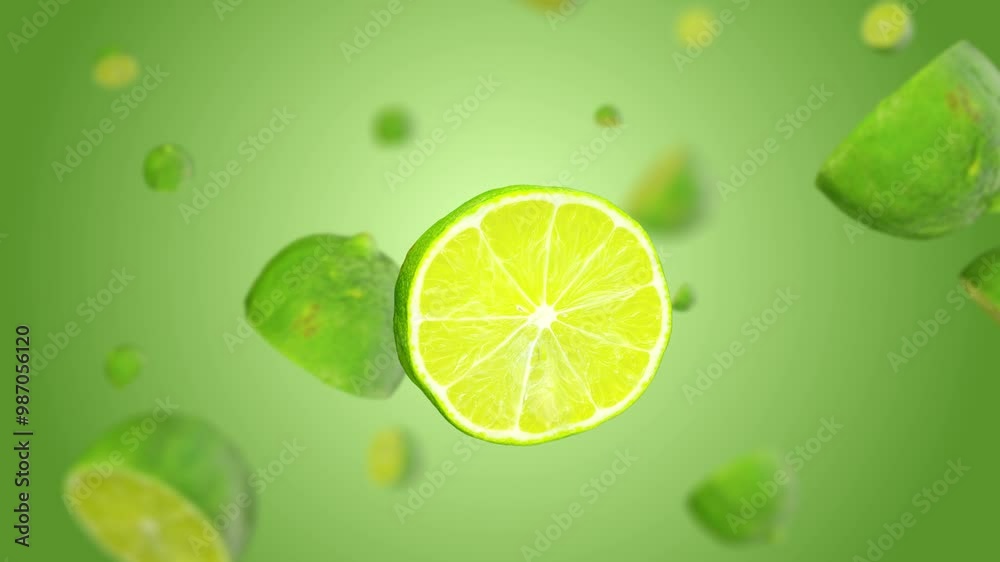 Close-up shot of fresh limes, both whole and sliced, showcasing their ...