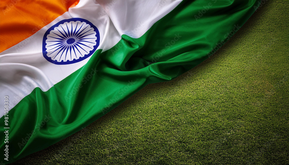 waving India flag, on top of football field background, India soccer ...
