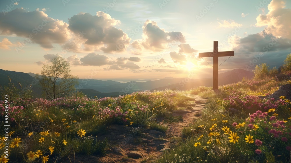 Holy cross representing jesus christ s death and resurrection above the ...