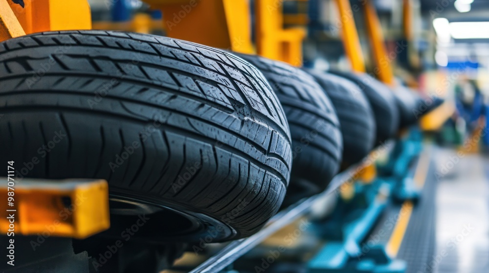 Retreading process of car tires, showing the addition of new treads to ...