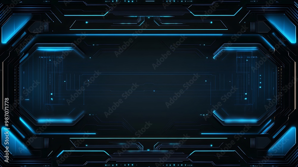 Abstract futuristic blue digital technology interface with lines and ...