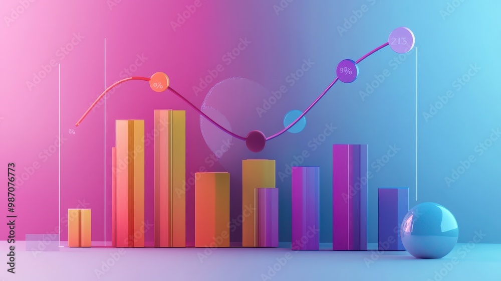 Colorful 3d Bar Graph With Line Chart Representing Data Analysis And Growth In A Modern