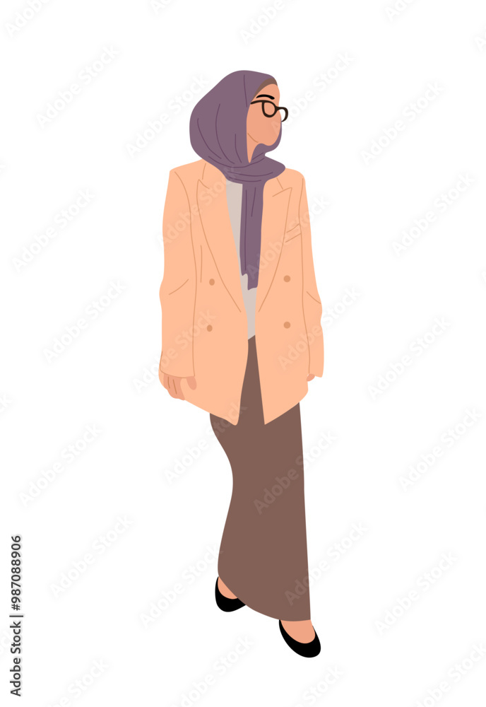 Arabic woman in hijab vector flat realistic illustration. Stylish ...