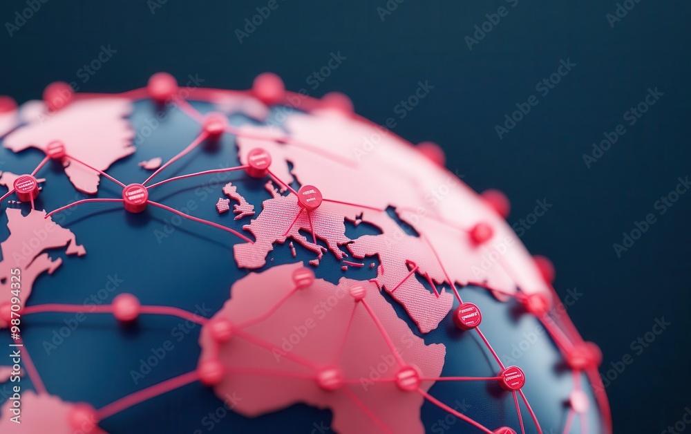 Complex diagram of international mule account transactions, digital ...