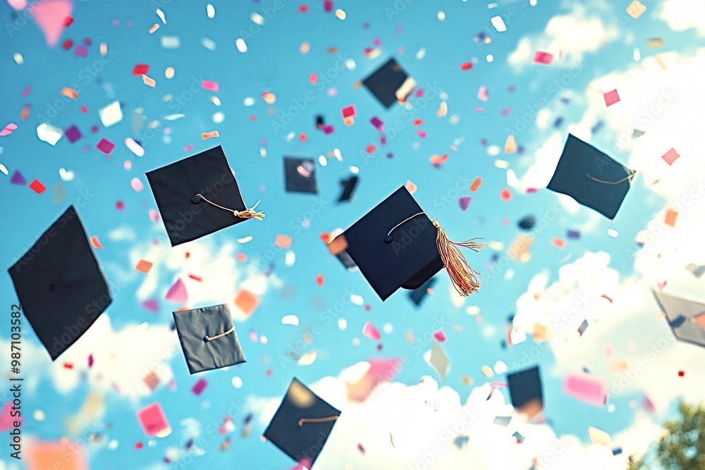 Celebrate graduation with caps and confetti flying, symbolizing hope ...