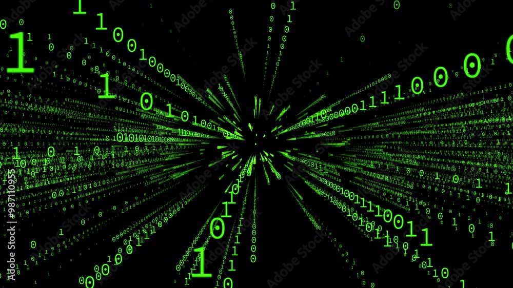 Abstract futuristic green binary code tunnel flight background animation, concepts, ideas, 4k ...