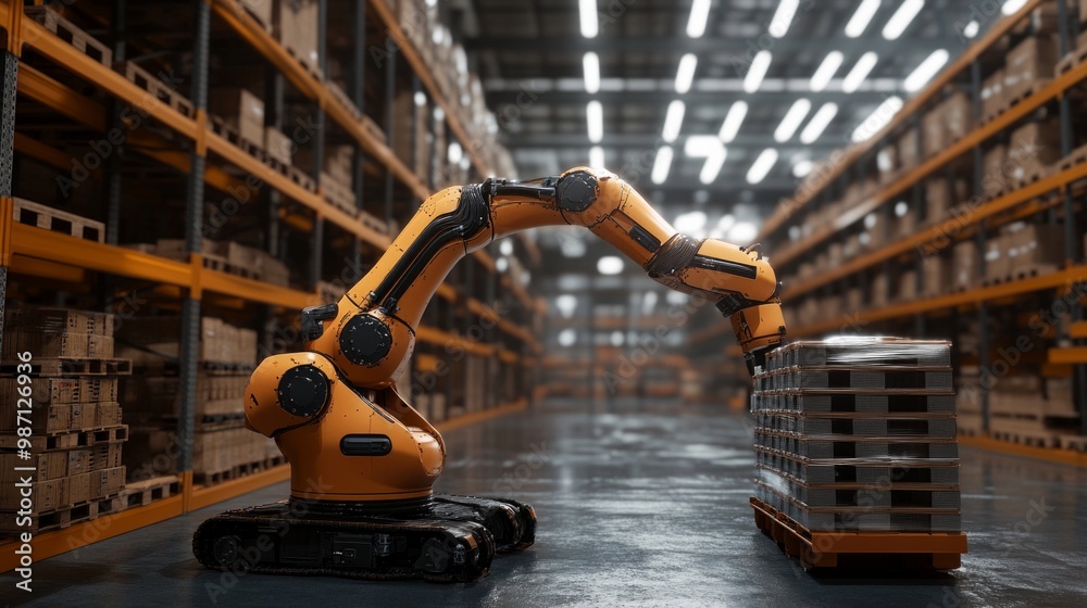 A robotic arm helps stack heavy loads in the warehouse. DSLR 5 24mm F 2 ...