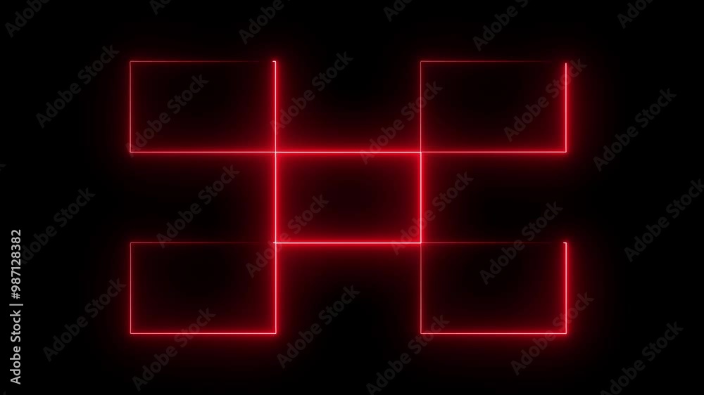 Abstract Red color Glowing saber rectangle neon frame on black ...