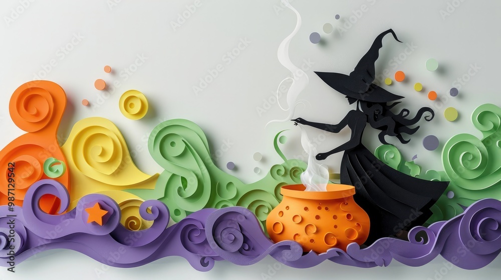 Whimsical of a witch s cauldron filled with a colorful bubbling potion ...