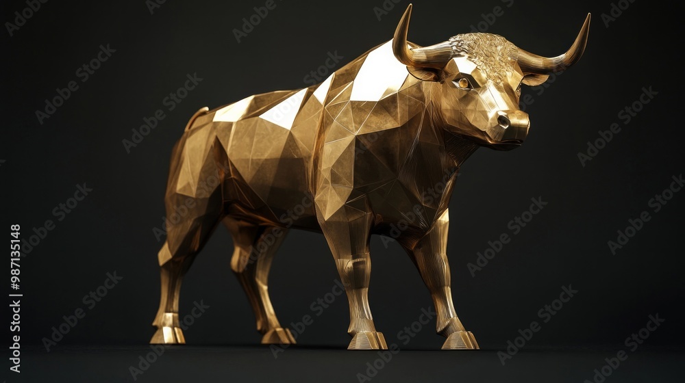 beautiful Golden Animal bulle figure, stand, high details, one shot ...