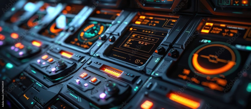 Detailed image of a complex aircraft cockpit control panel filled with ...