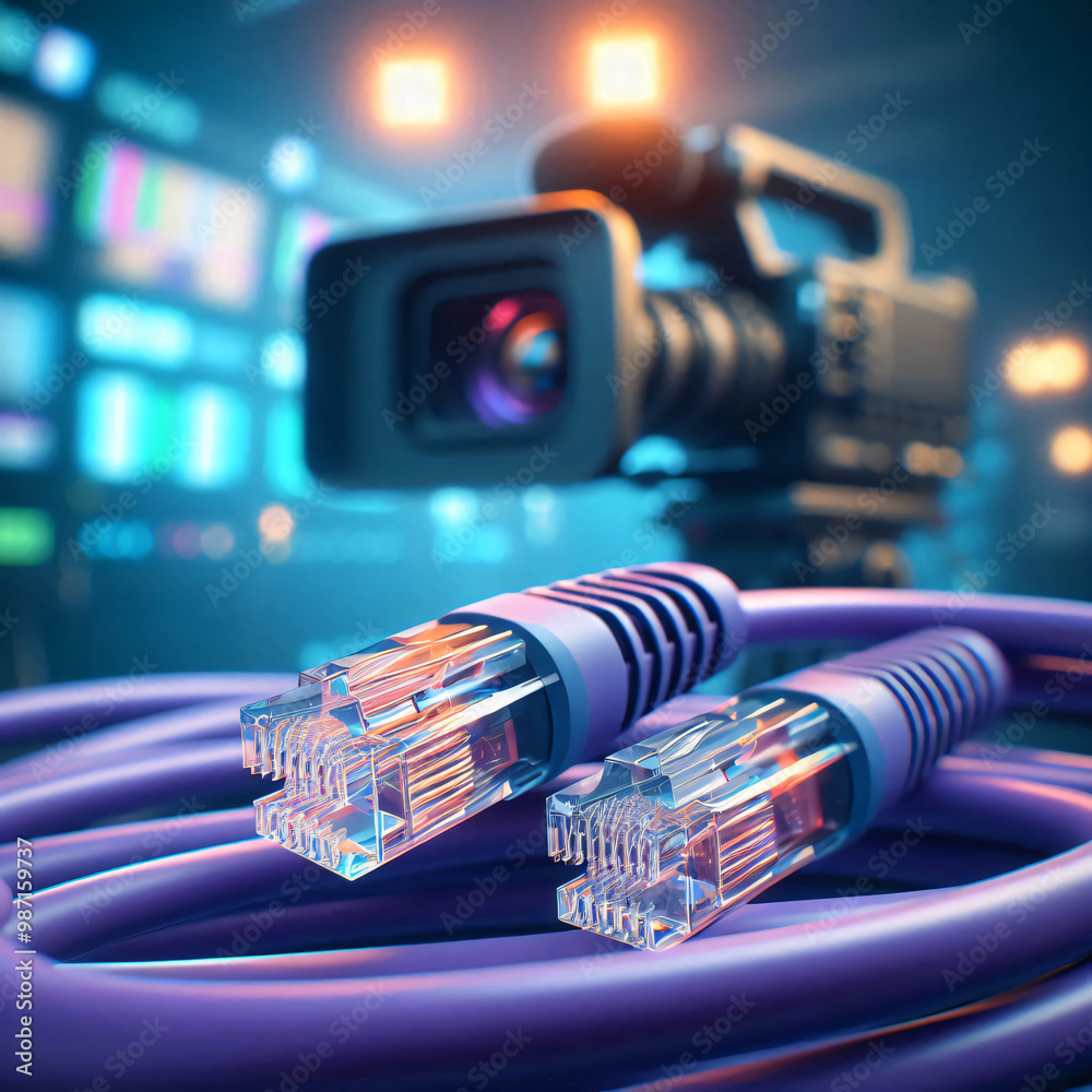 Professional data ethernet cables, in a television broadcast news ...