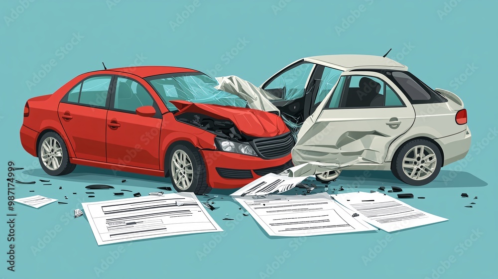 Digital vector art showing two cars in a small accident with simplified ...