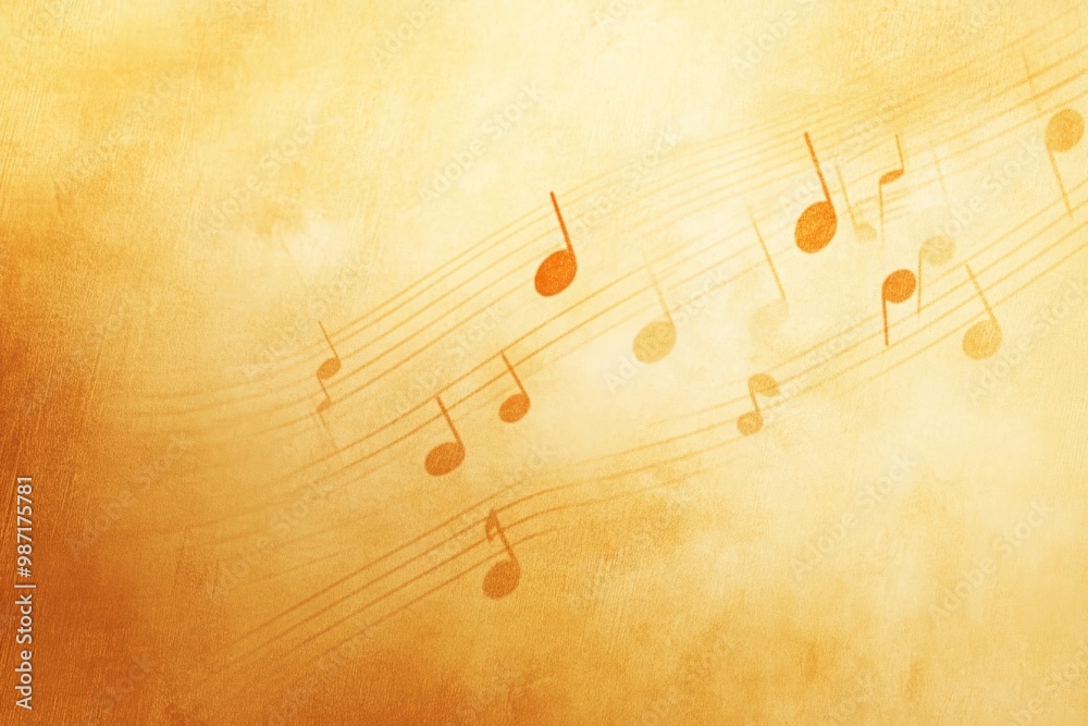 music note symbols, cascading, textured canvas, copy space, soft ...