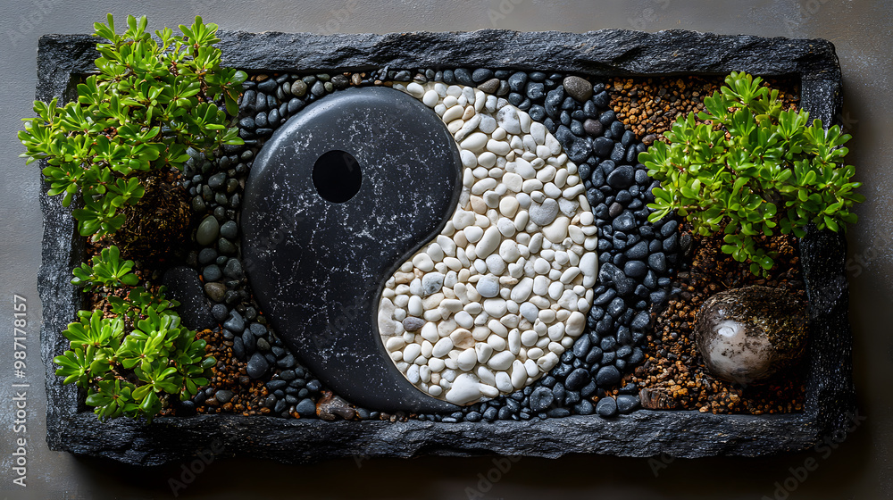 Beautiful yin yang stone arrangement surrounded by greenery ...