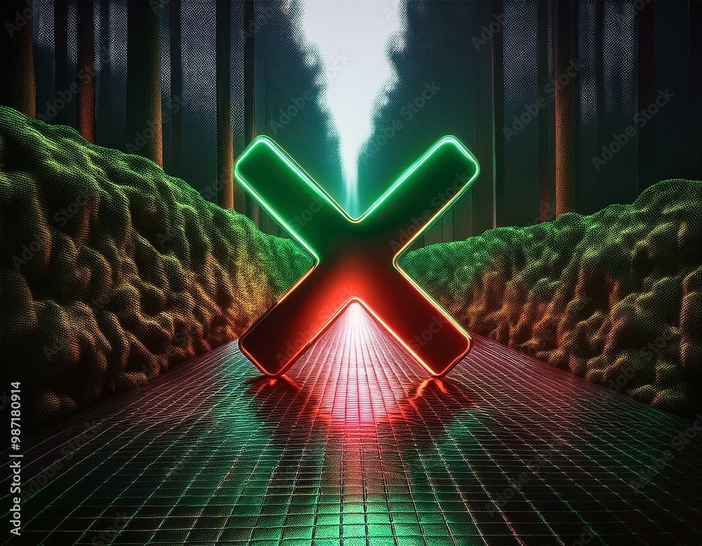 fractal burst background, green check mark, Green checkmark and red x ...