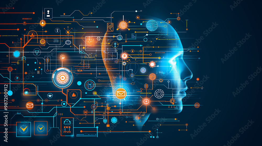 The concept of LLM, AI Large Language Model with icons concept. AI deep ...