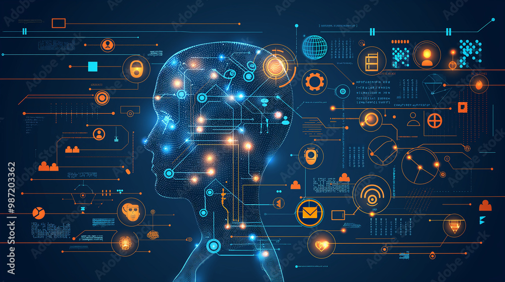 The concept of LLM, AI Large Language Model with icons concept. AI deep learning to use for work ...