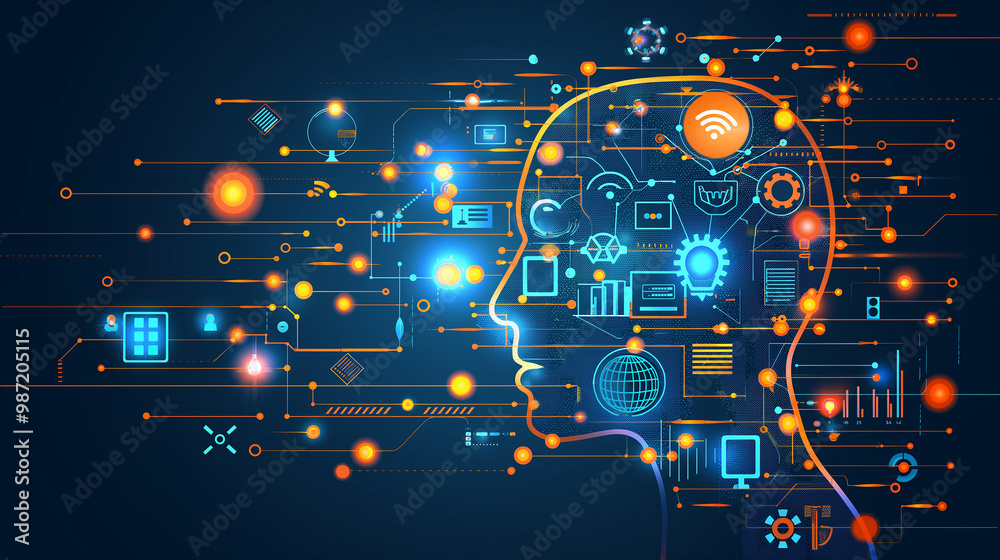 The concept of LLM, AI Large Language Model with icons concept. AI deep learning to use for work ...