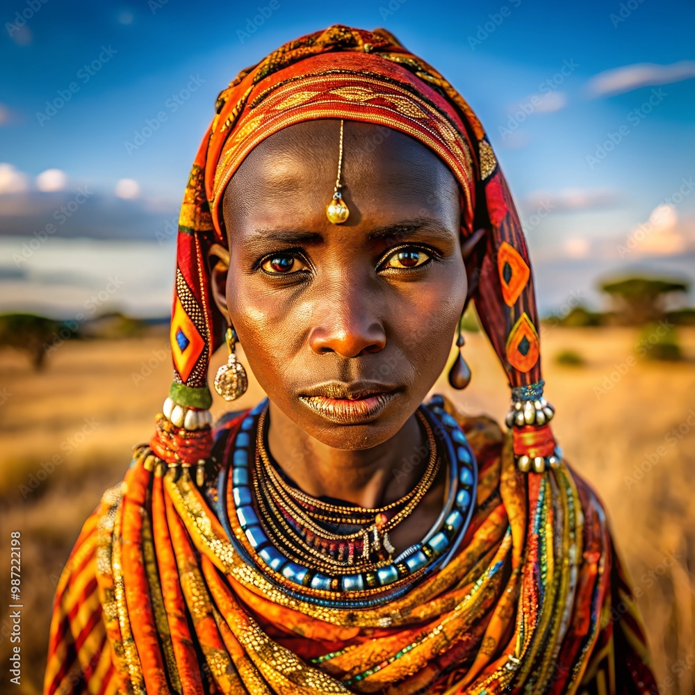 African woman in savana, extreme detailed photography. African ...