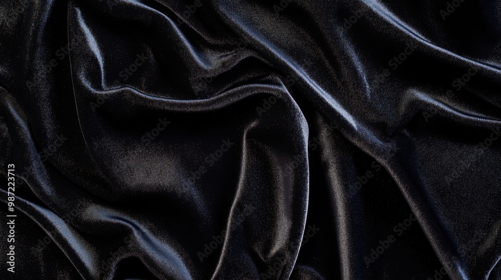 Deep black velvet with soft ripples and a subtle sheen, exuding ...