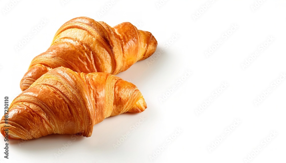 Freshly baked bread croissant isolated on white background with copy ...