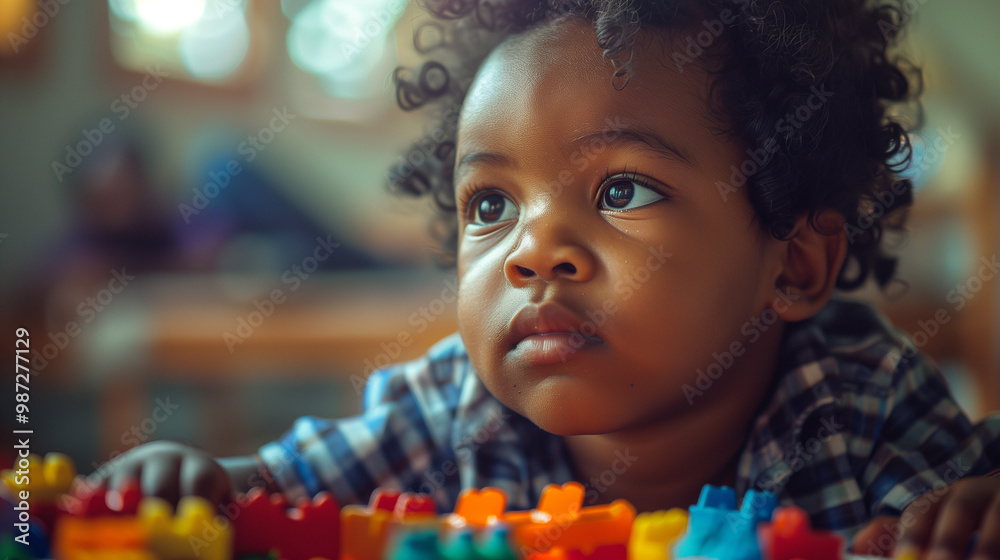 black african american child playing with toys. Toddler learning ...
