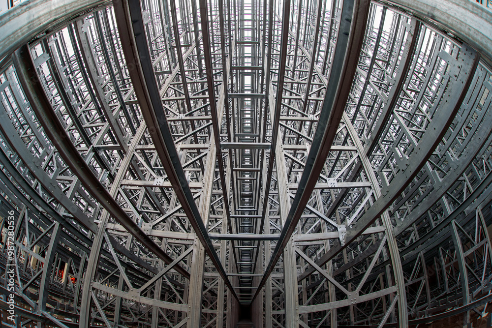 Poster Fish-eye view of steel galvanised framework clad rack structure ...