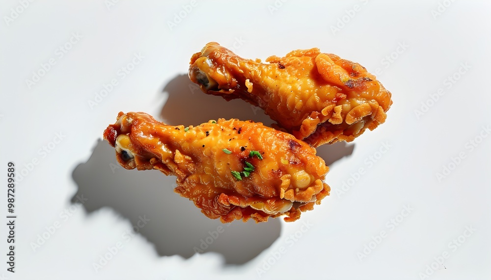 Minimalist fried chicken wing on white background, unbreaded with firm ...