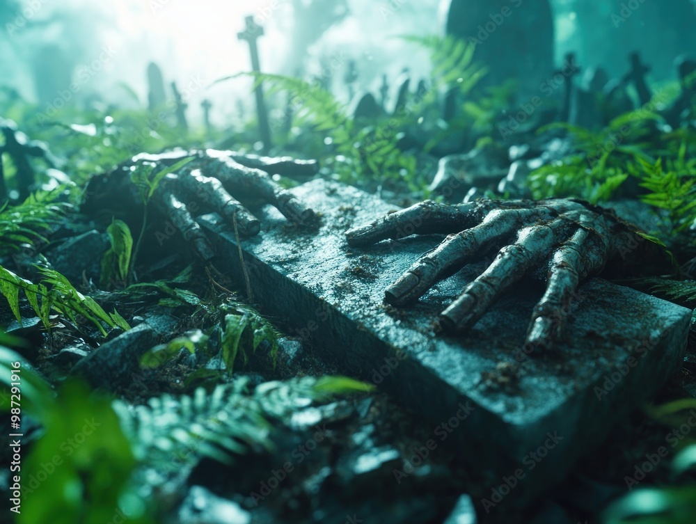 Undead Graveyard Spooky Graveyard with Eerie Reaching Hands Emerging ...