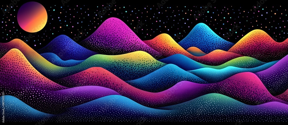Colorful abstract mountain landscape with vivid gradients and dotted ...
