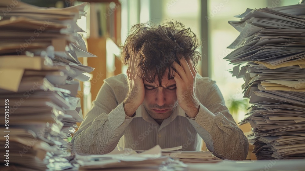 A leader overwhelmed by stacks of paperwork, emails, and constant phone ...