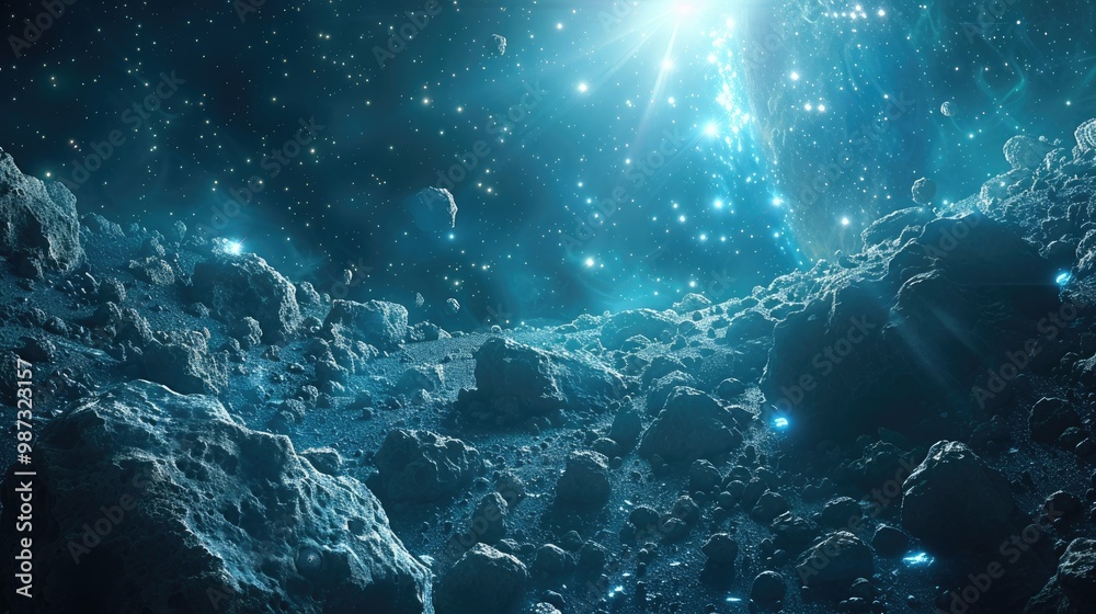 Realistic sci-fi space scene with asteroids and a huge hole in the ...