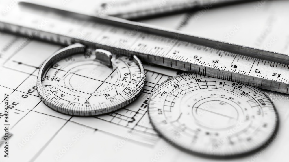ภาพประกอบสต็อก An Angle Measuring Tool Set 180 Degree Measure And Round 360 Protractors Scale