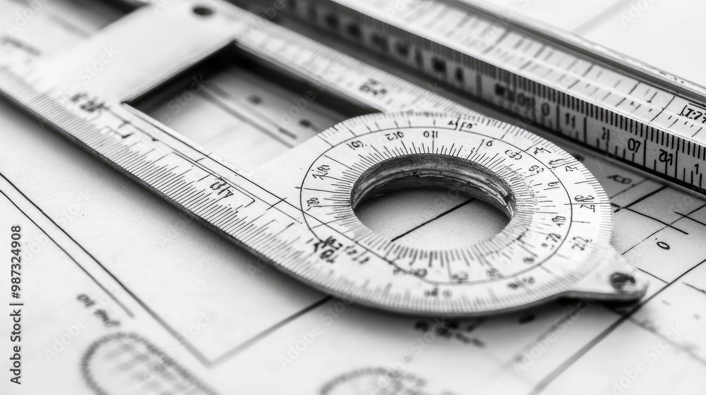 An angle measuring tool set. 180-degree measure and round 360 ...