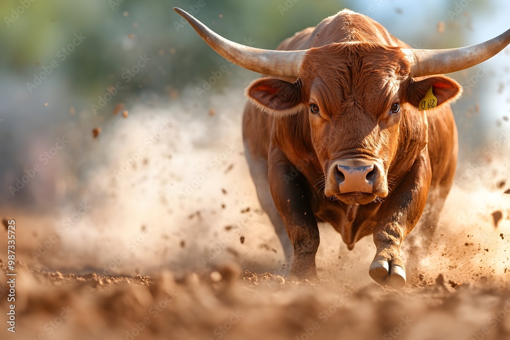 An angry bull charging out from the smoke and fire Stock Illustration ...