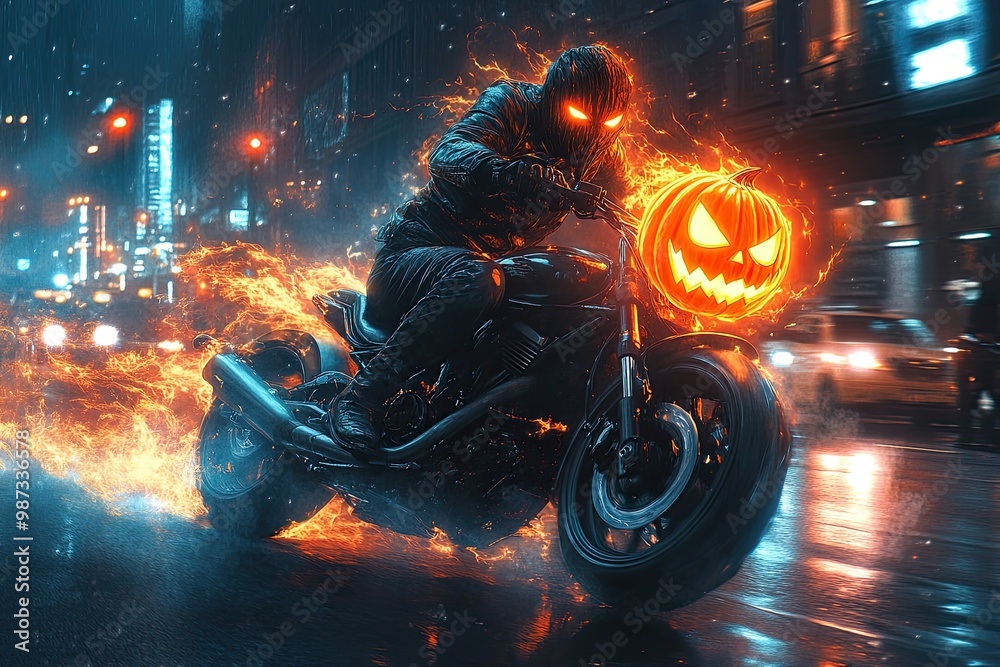 Halloween modern day monster The Headless Horseman dressed in leather ...