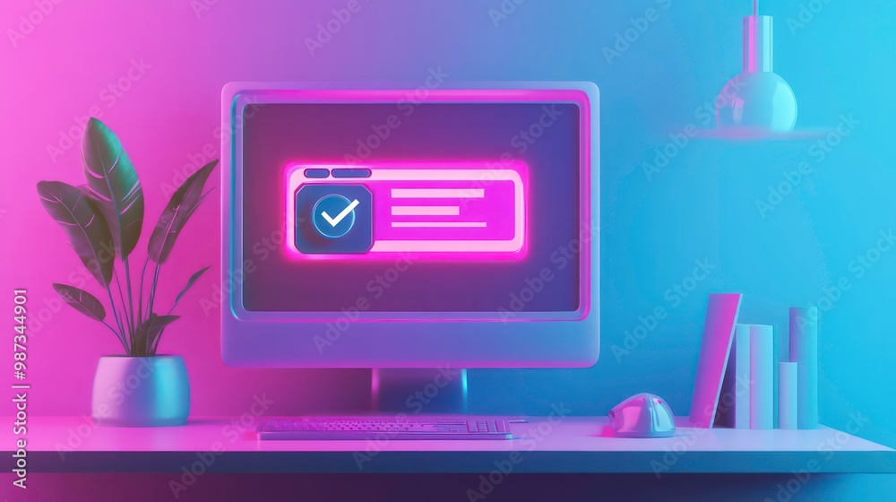 Computer monitor displaying a check mark icon in a web browser ...