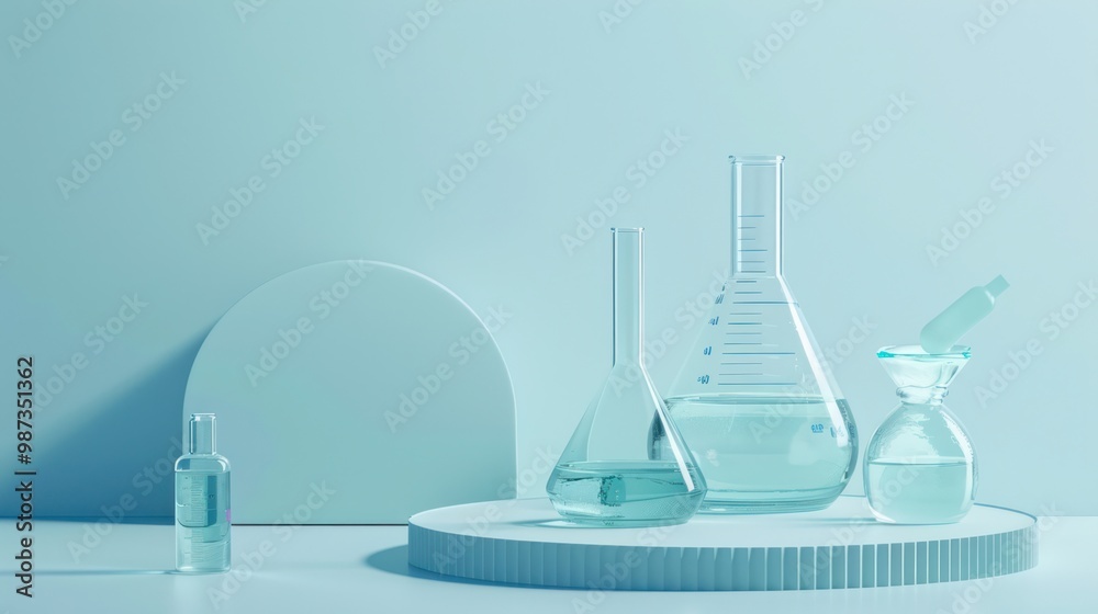 Simple concept with laboratory equipment, Erlenmeyer flasks, boiling ...