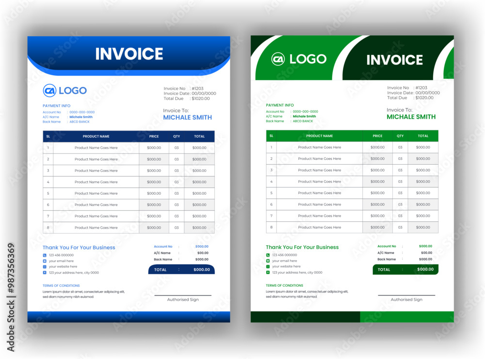 Bill form business invoice accounting design. Modern & Stylish Invoice ...