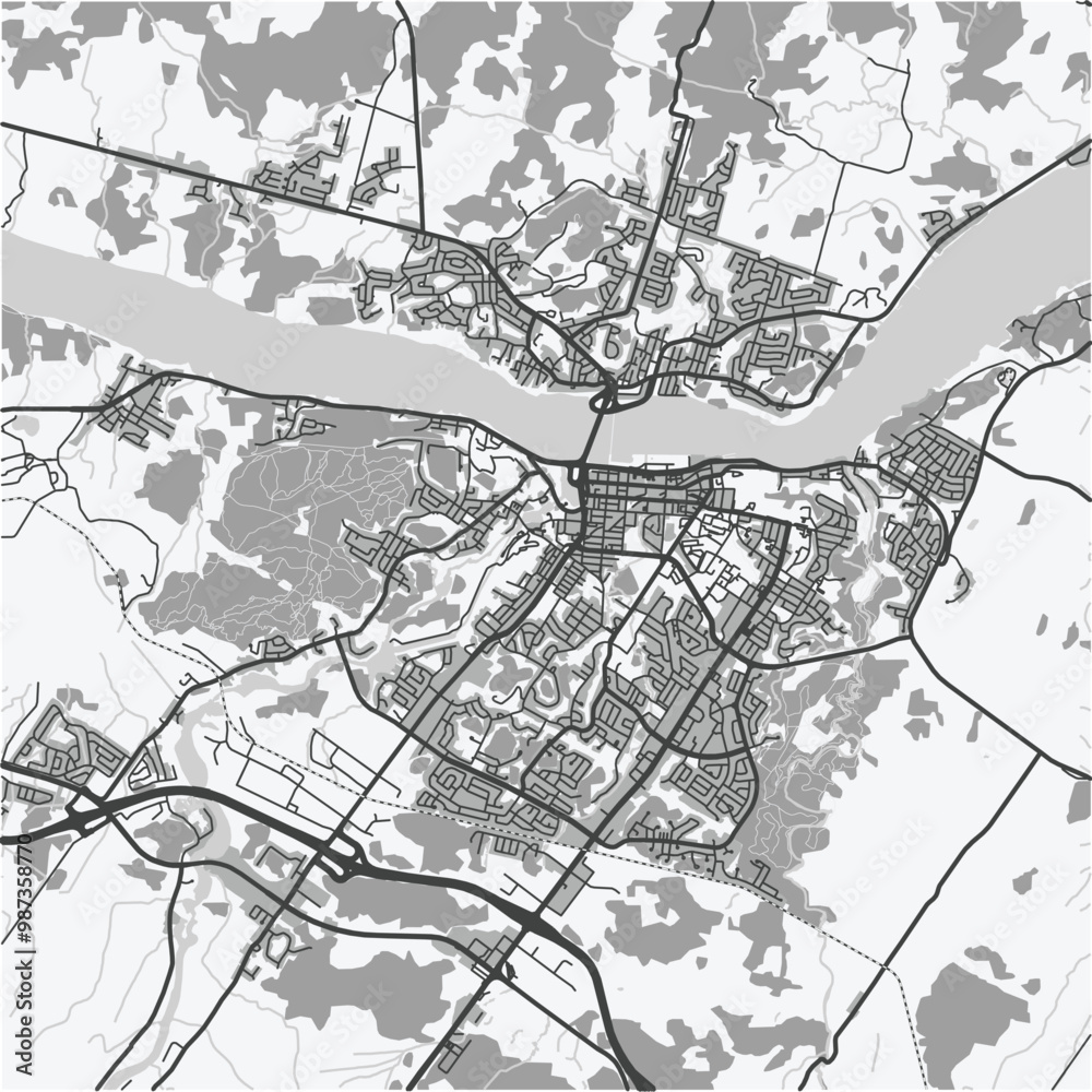 Map of Chicoutimi in Canada in grayscale. Contains layered vector with ...