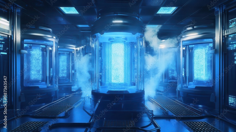 futuristic laboratory scene with cryogenic storage units for egg ...