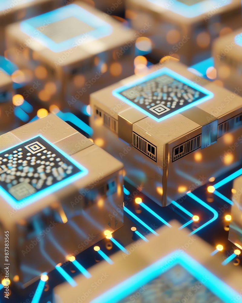 barcode scanning on packages in real-time, symbolizing inventory ...