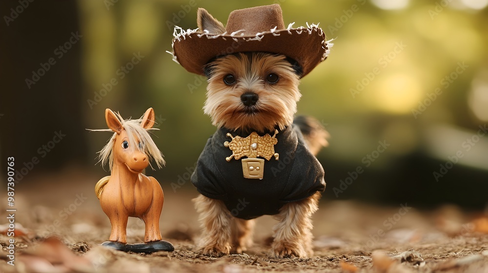 Charming portrait of an adorable Yorkshire Terrier dressed up in a ...