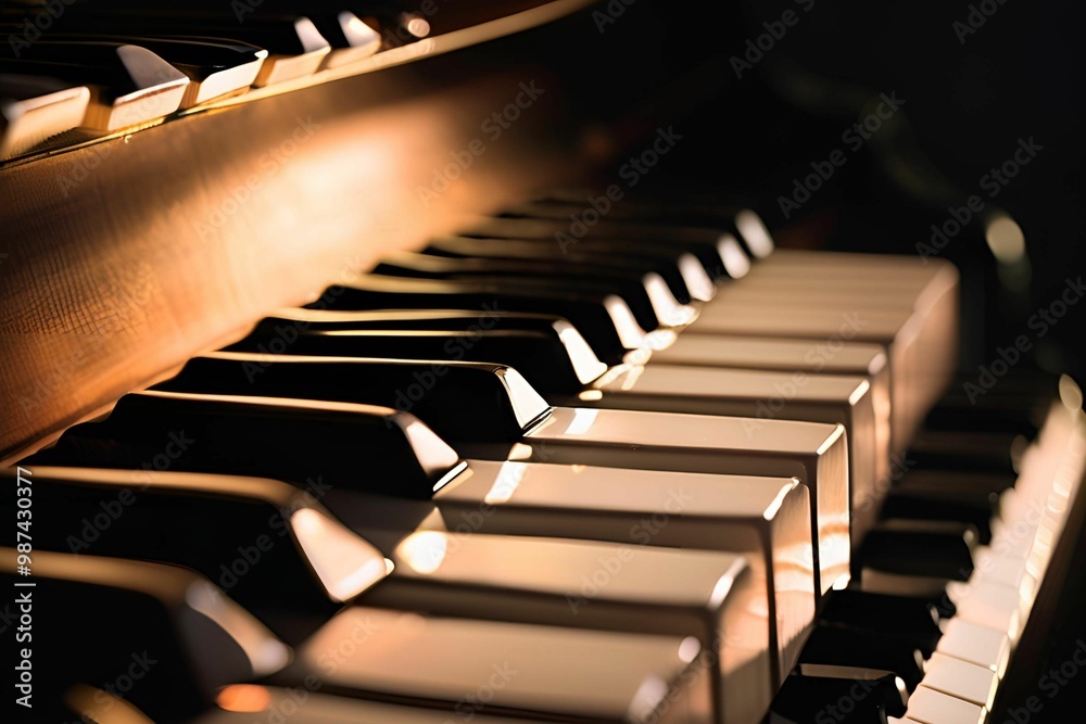 A dramatic image of a grand piano illuminated by a single spotlight in ...
